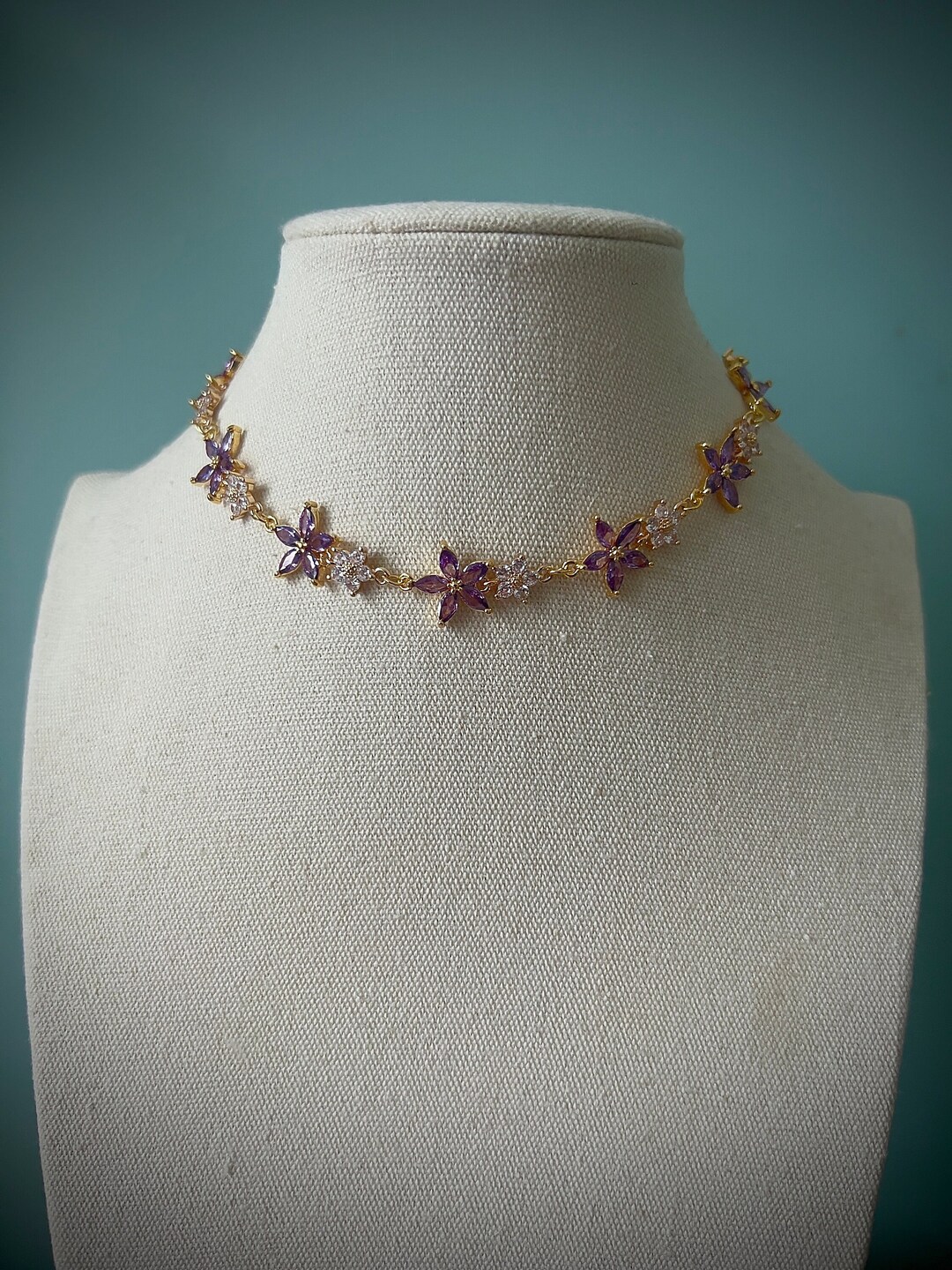 Angelic Feminine Fairycore Necklace, Royalcore Botanical Purple Flower ...