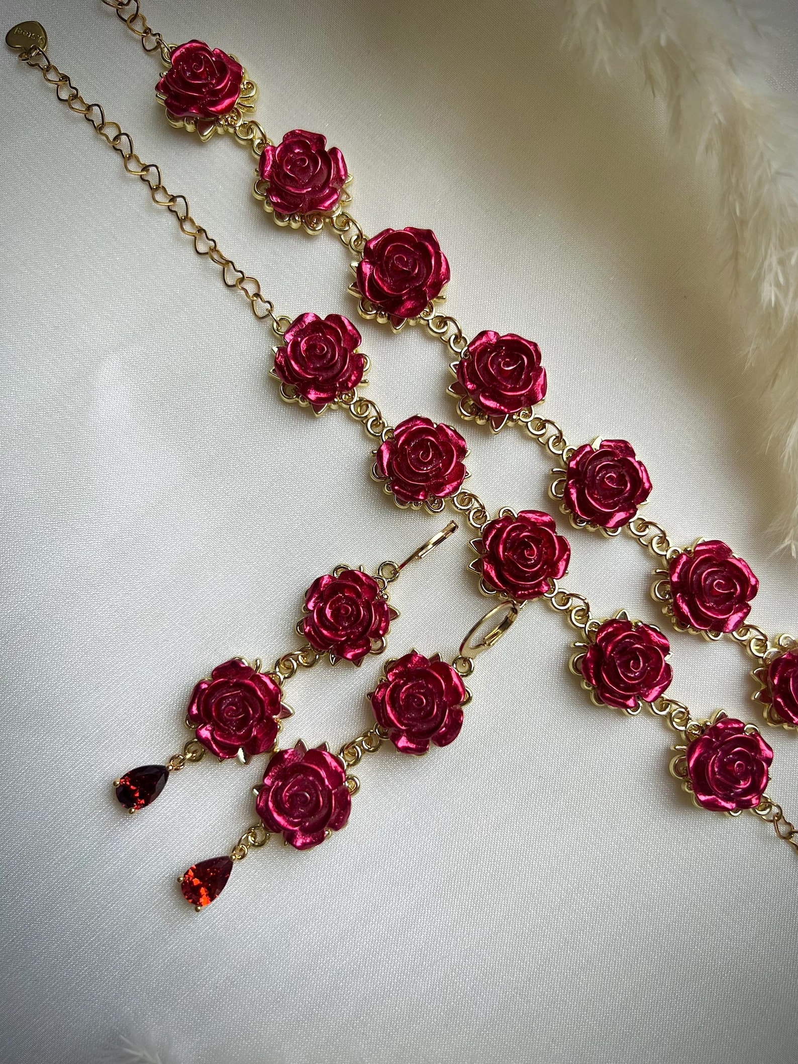 Red Rose Flower Choker Necklace, Elegant Regency Princess Necklace ...