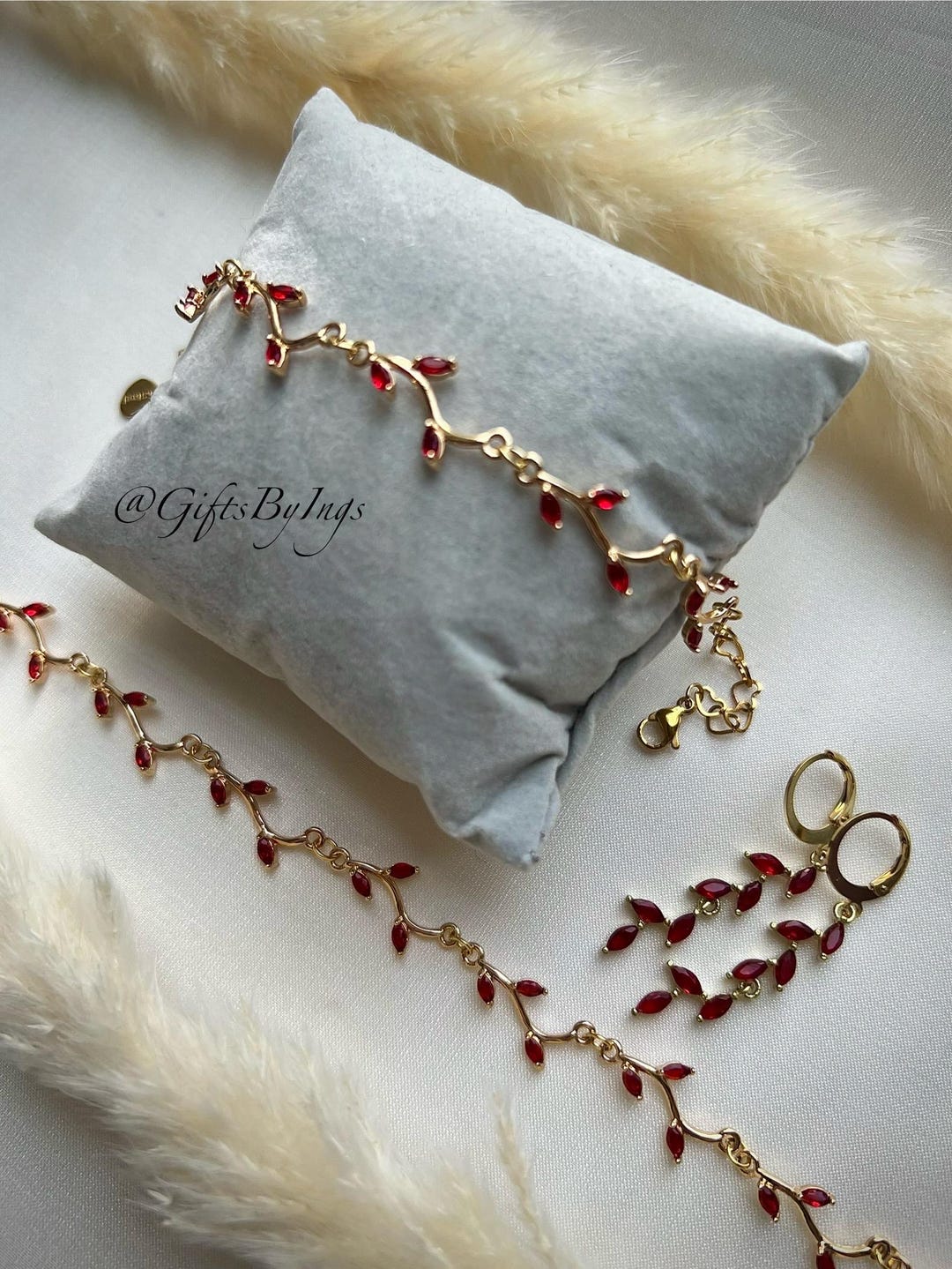 Delicate Ruby Red Leafy Vine Jewellery Set, Regency Regal Bridal ...