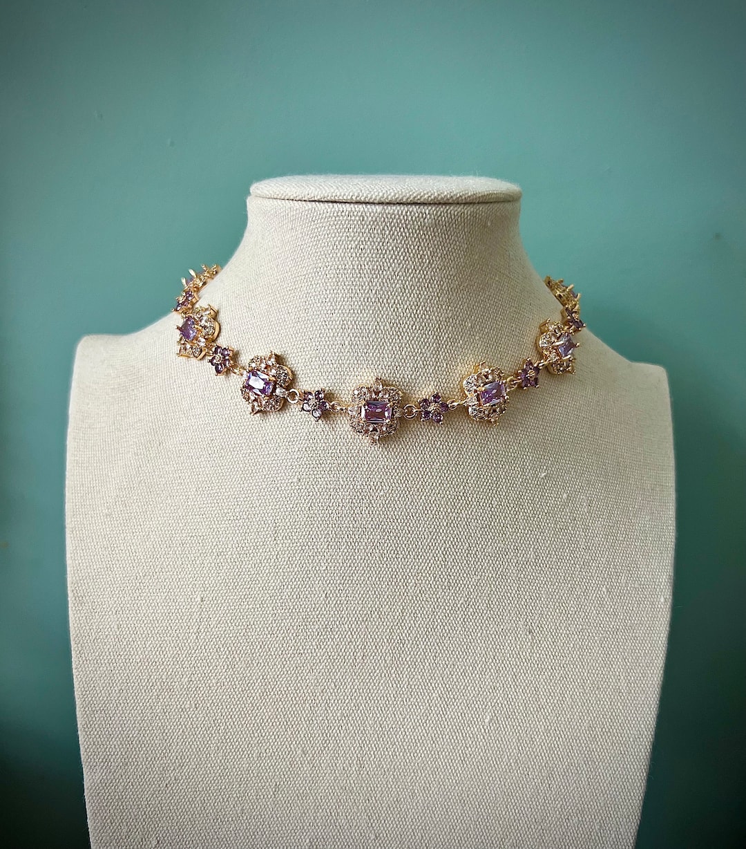 Regal Regencycore Purple Floral Gold Choker Necklace, Fairycore ...