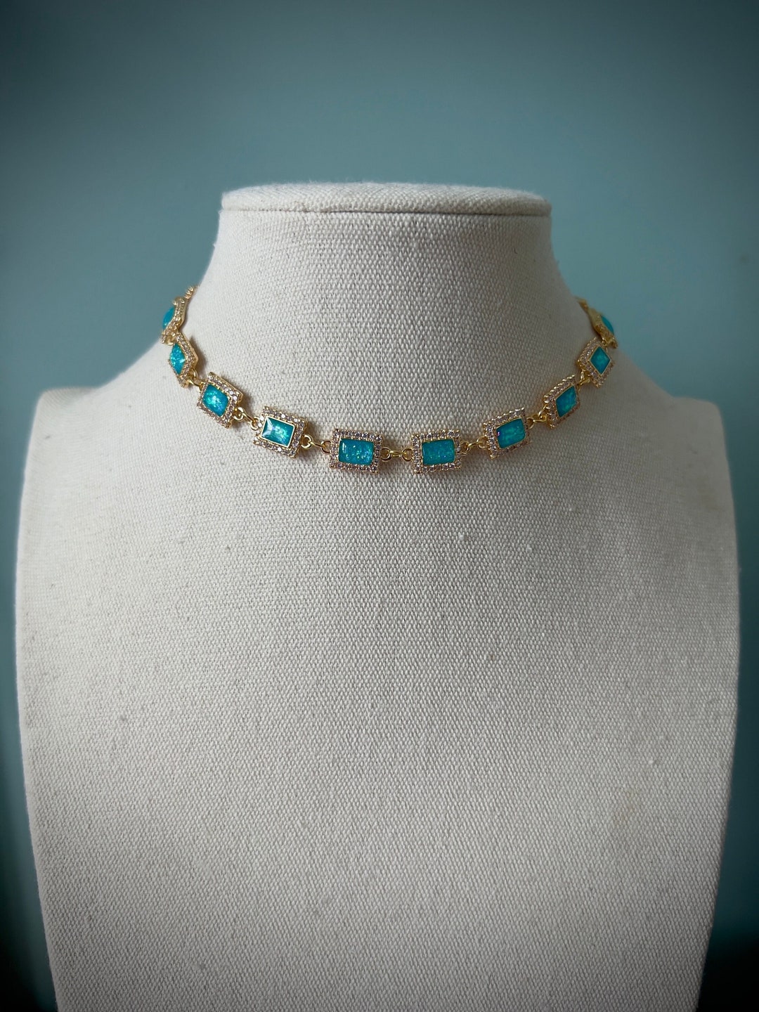 Enchanting Sparkly Ocean Blue Choker Necklace, Elegant Regal Turquoise ...