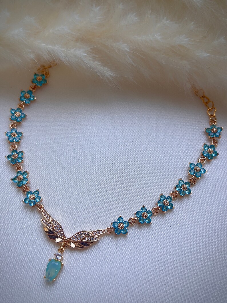 Angelic Pink Flower Choker Necklace, Gold Feathered Angel Wings Choker ...