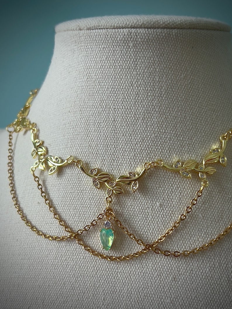 Gold Draped Leafy Vine Choker Necklace, Beautiful Regal Fantasy ...
