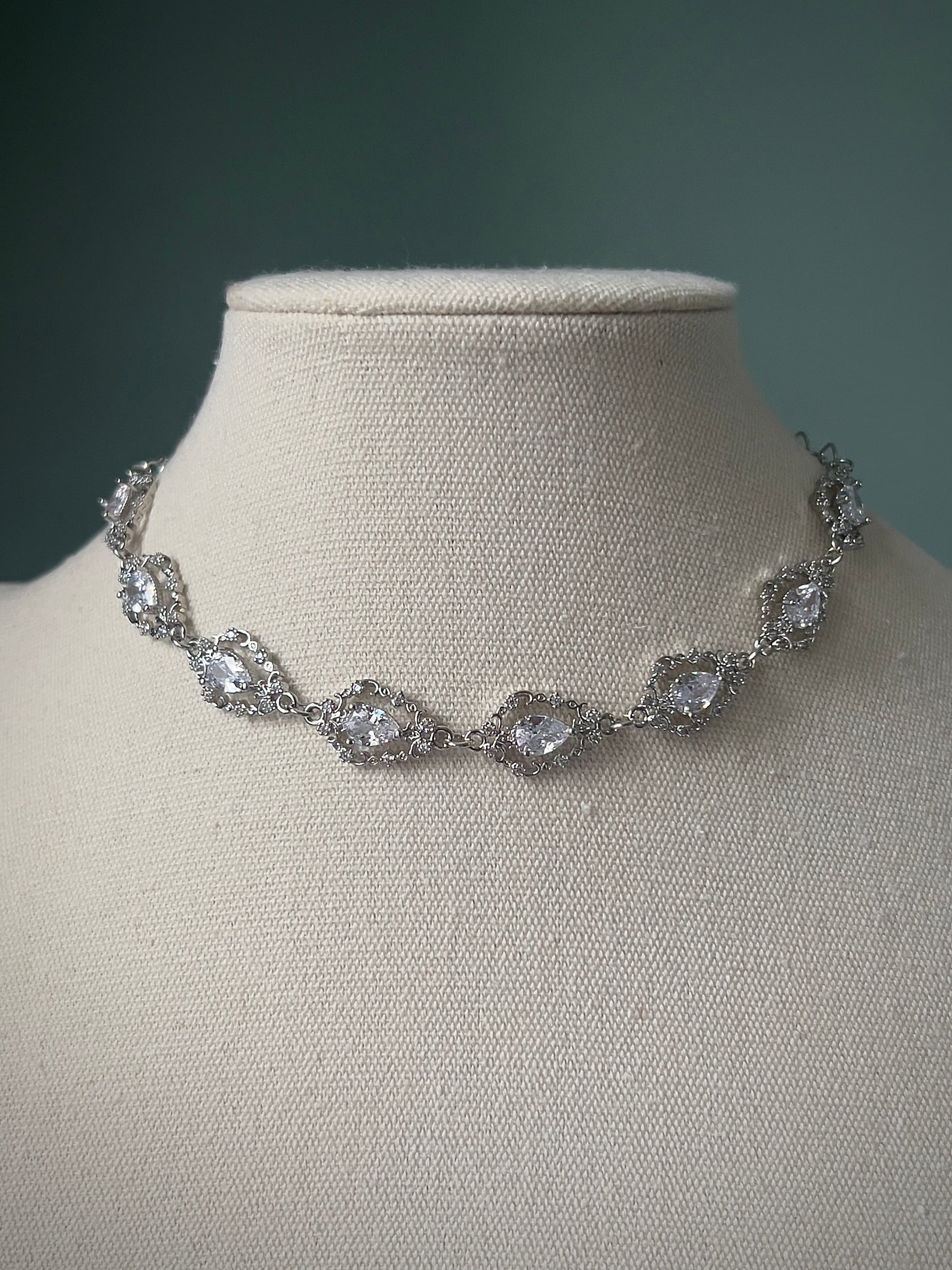 Regal Silver Choker Necklace, Elegant Regency Diamond Choker, Silver ...