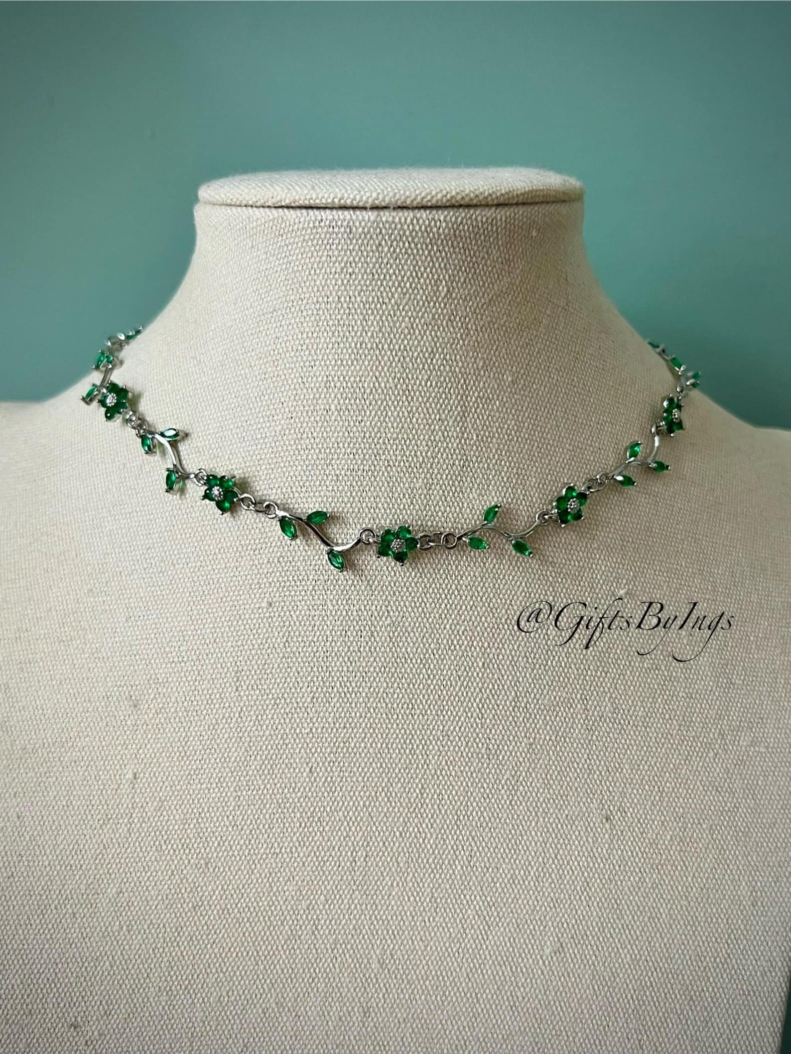 Delicate Aqua Light Blue Leafy Vine Floral Choker Necklace, Regency Era ...