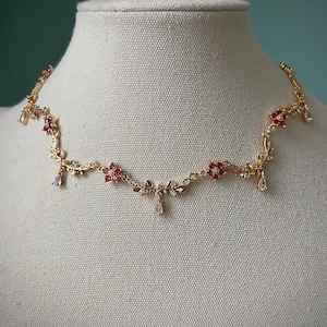 Gold Teardrop Orange Flower Choker Necklace, Elegant Regency Summer ...