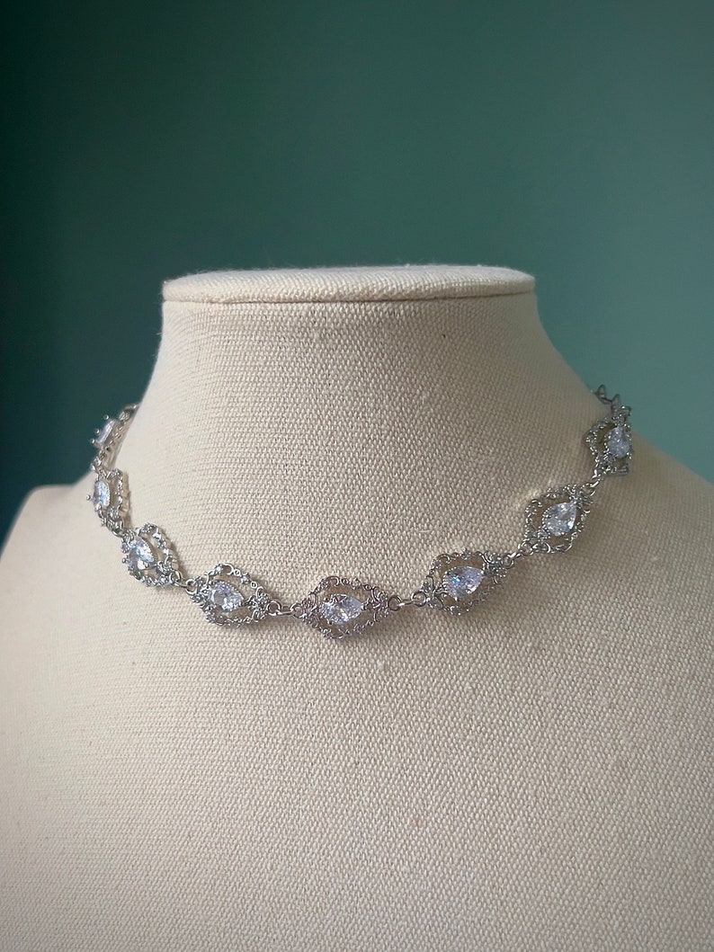 Regal Silver Choker Necklace, Elegant Regency Diamond Choker, Silver ...