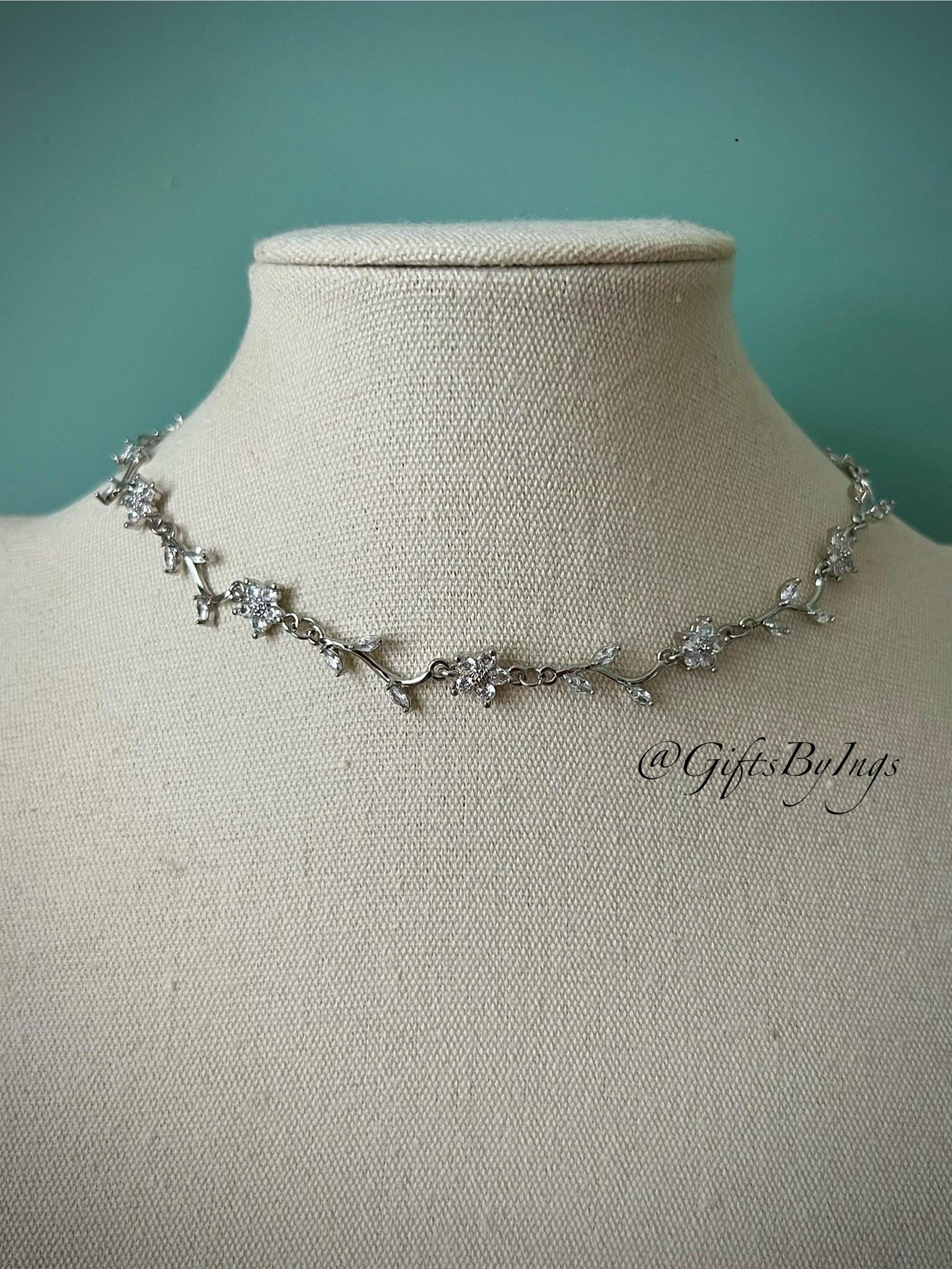 Delicate Aqua Light Blue Leafy Vine Floral Choker Necklace, Regency Era ...