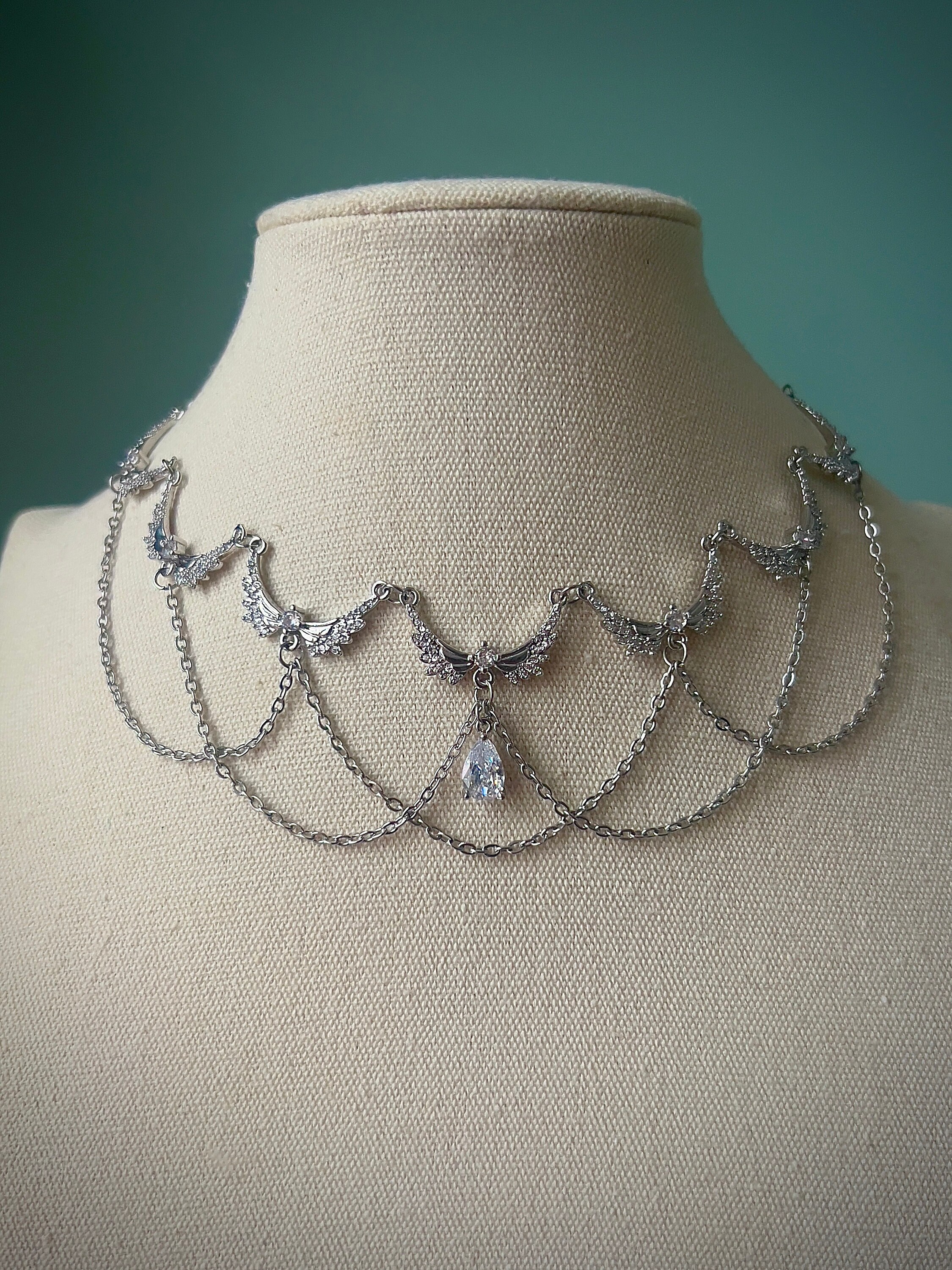 Elegant Silver Angelic Angel Wings Choker Necklace, Beautiful Regal ...