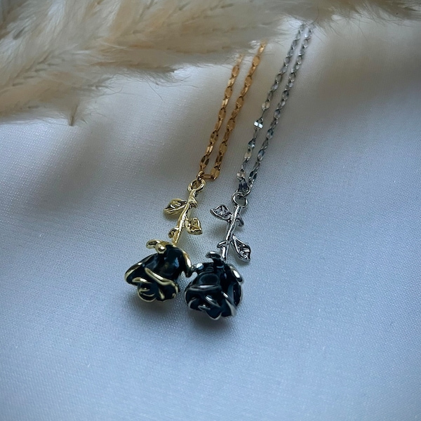 Black Rose Necklace - Etsy