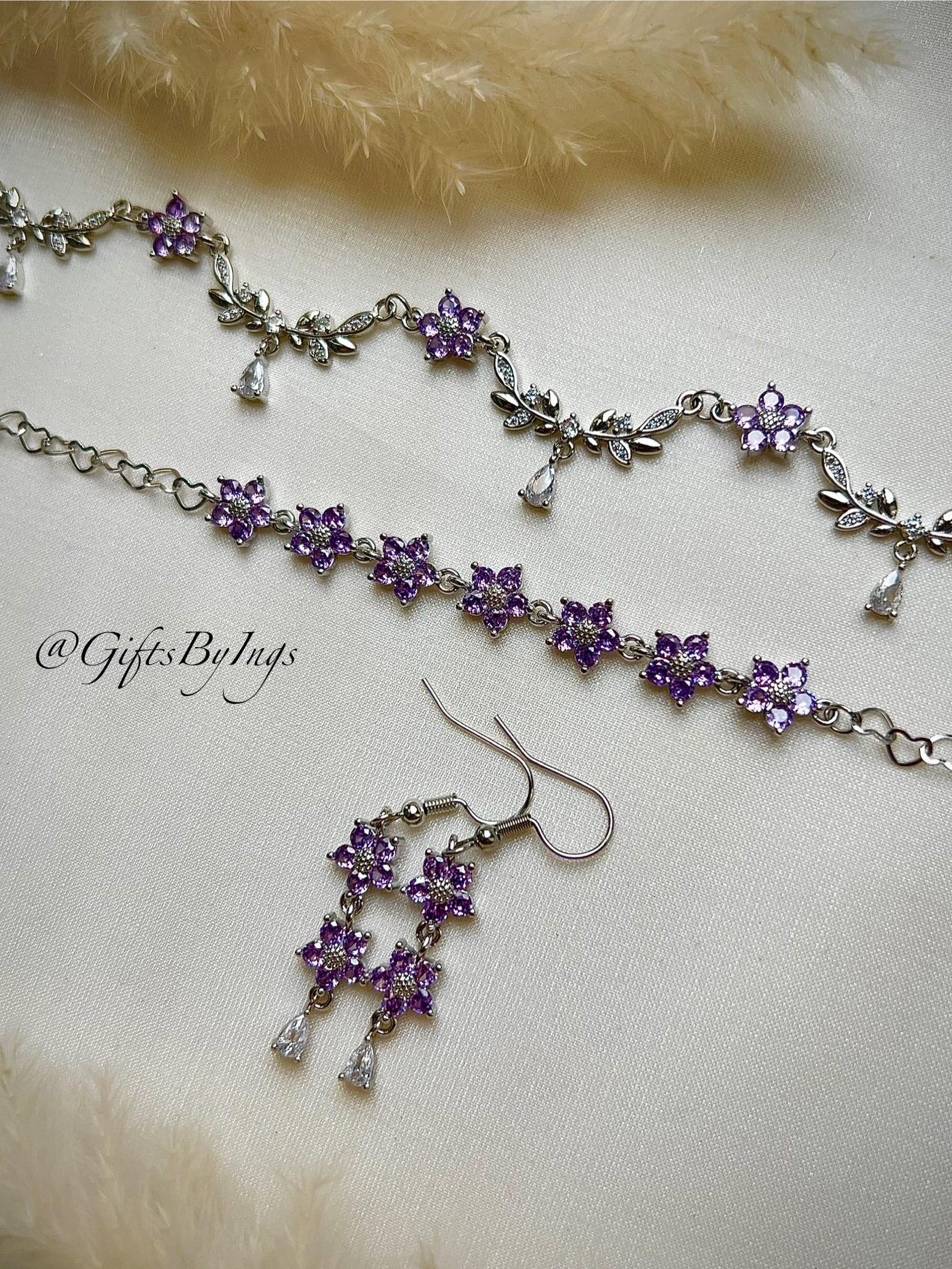 Silver Teardrop Purple Flower Choker Necklace, Elegant Angelic Regal ...