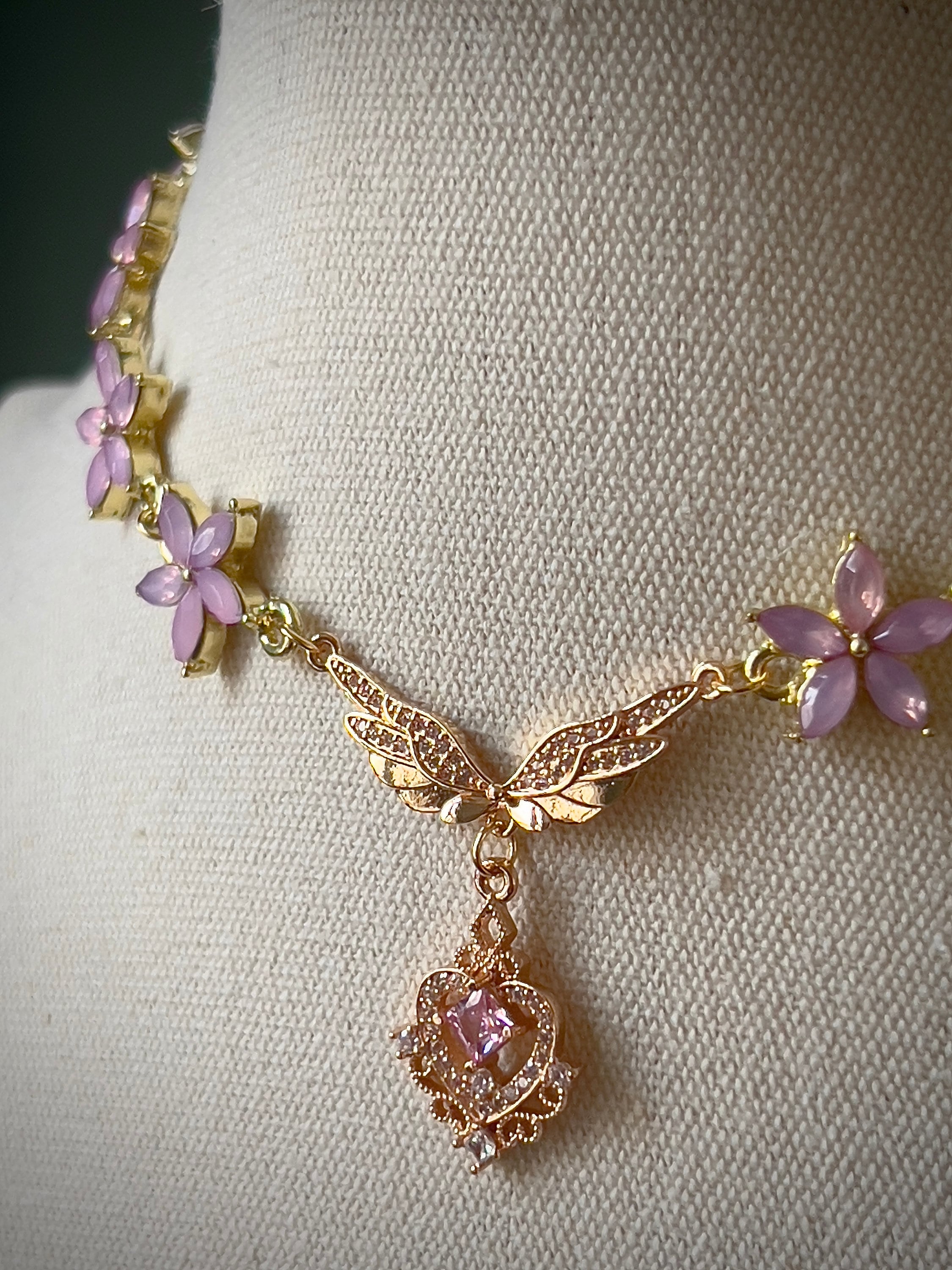 Fairy Inspired Pink Flower Choker Necklace, Beautiful Anime Cosplay ...
