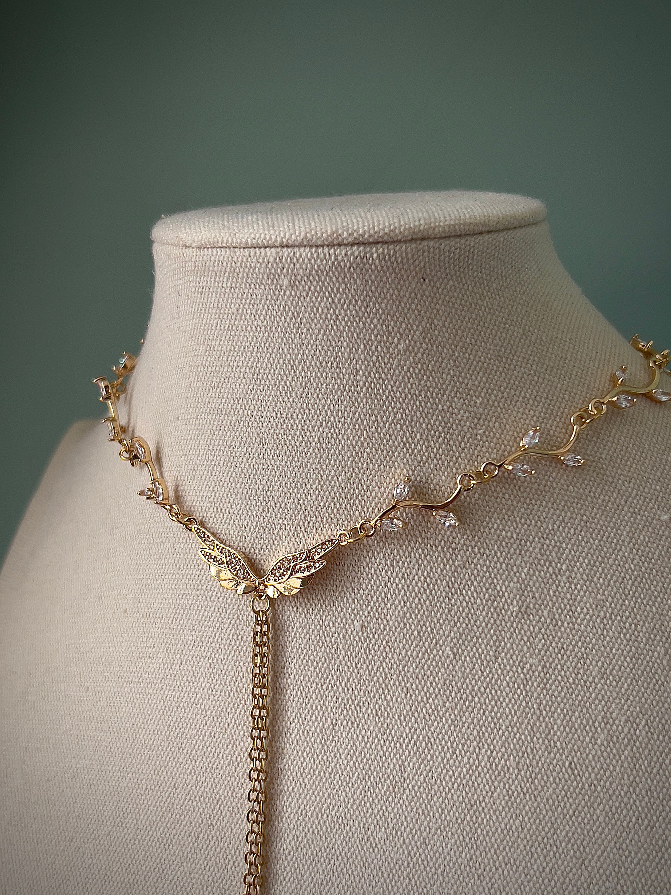 Gold Angelic Fairycore Choker Necklace, Dainty Angel Wings Princess ...