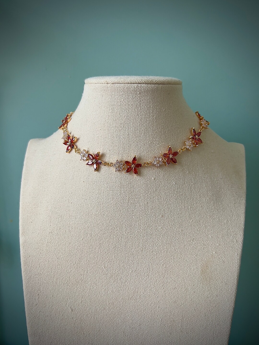 Angelic Feminine Fairycore Necklace, Royalcore Botanical Red Flower ...
