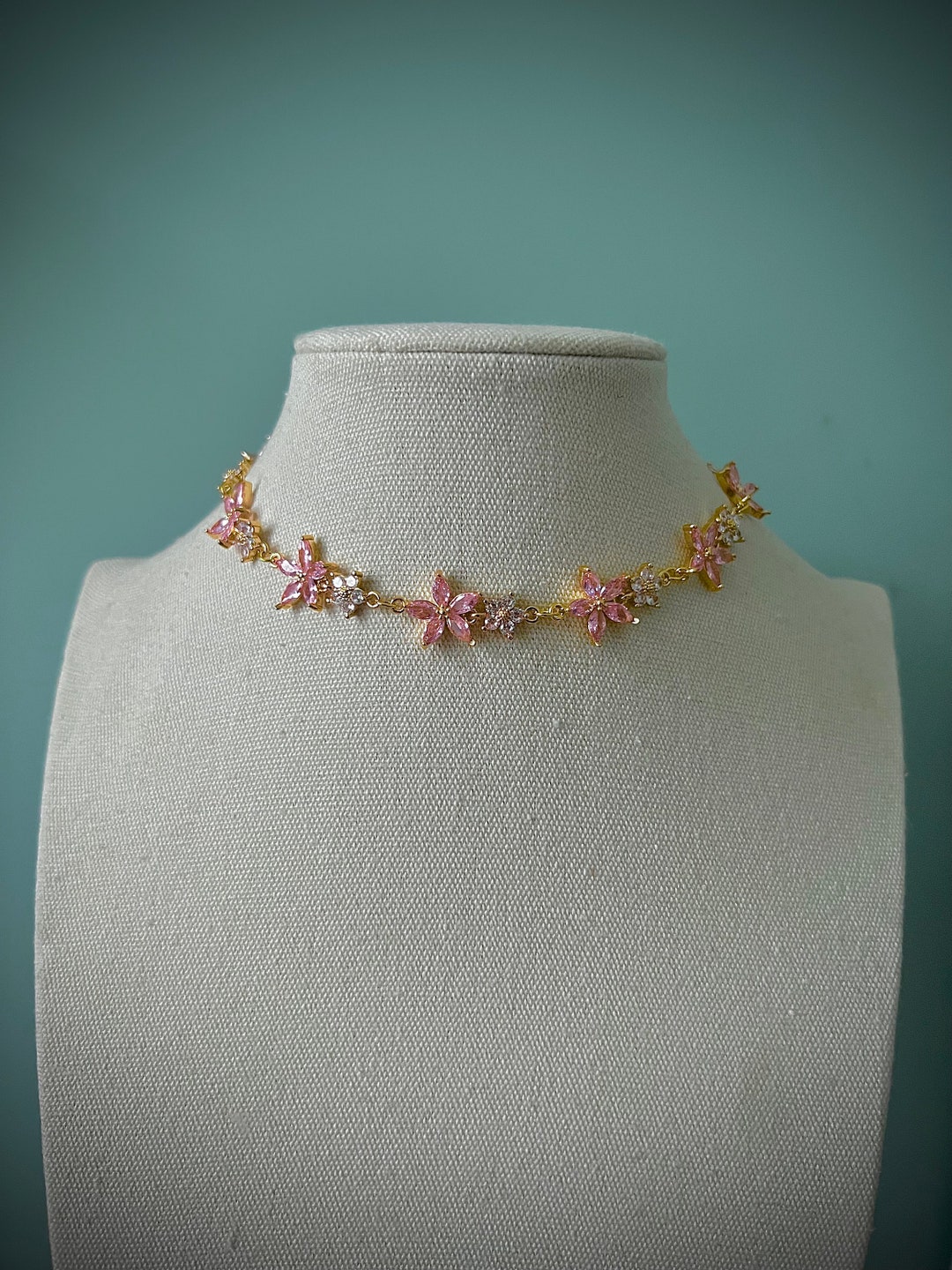 Angelic Feminine Fairycore Necklace, Royalcore Botanical Pink Flower ...
