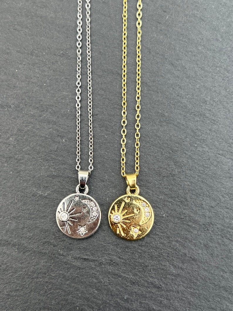 Sun Moon and Star Coin Necklace Zodiac Charms Celestial - Etsy