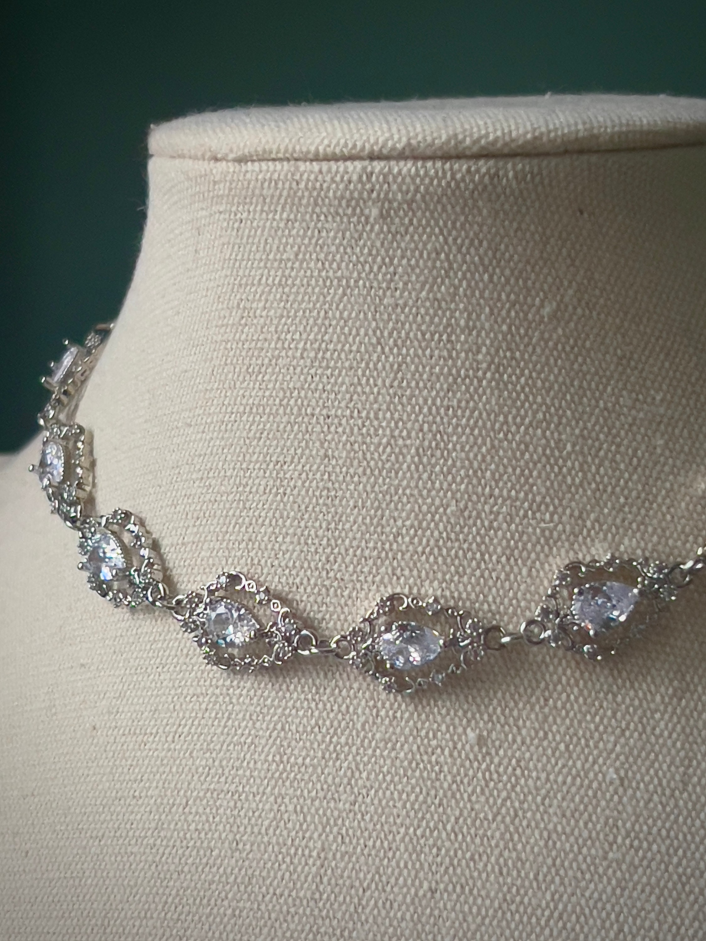 Regal Silver Choker Necklace, Elegant Regency Diamond Choker, Silver ...