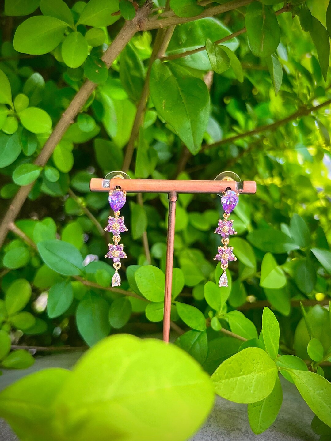 Elegant Purple Floral Dangly Drop Earrings, Regal Royalcore Delicate ...