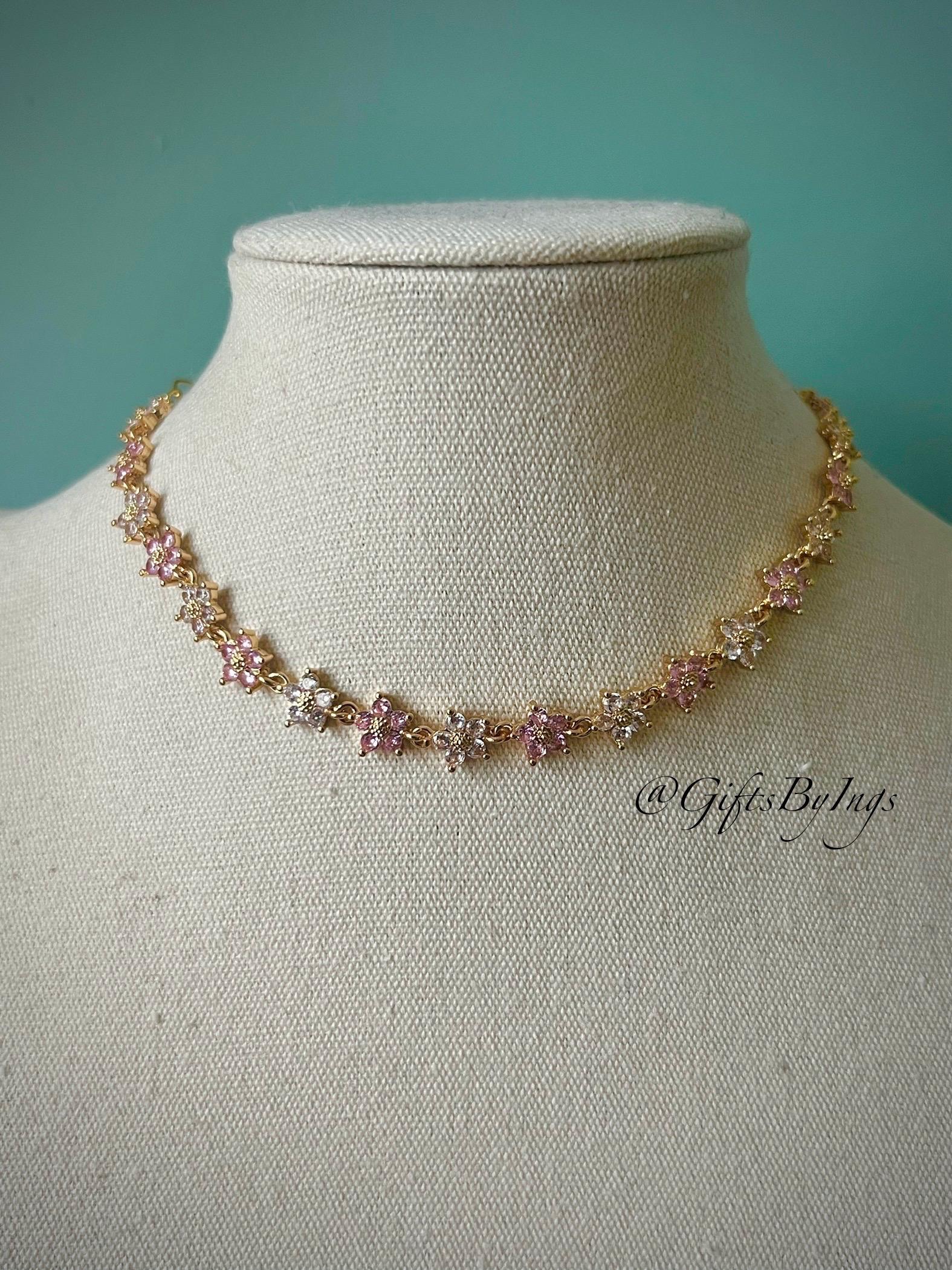 Beautiful Small Custom Made Flower Choker Necklace, Cute Delicate ...