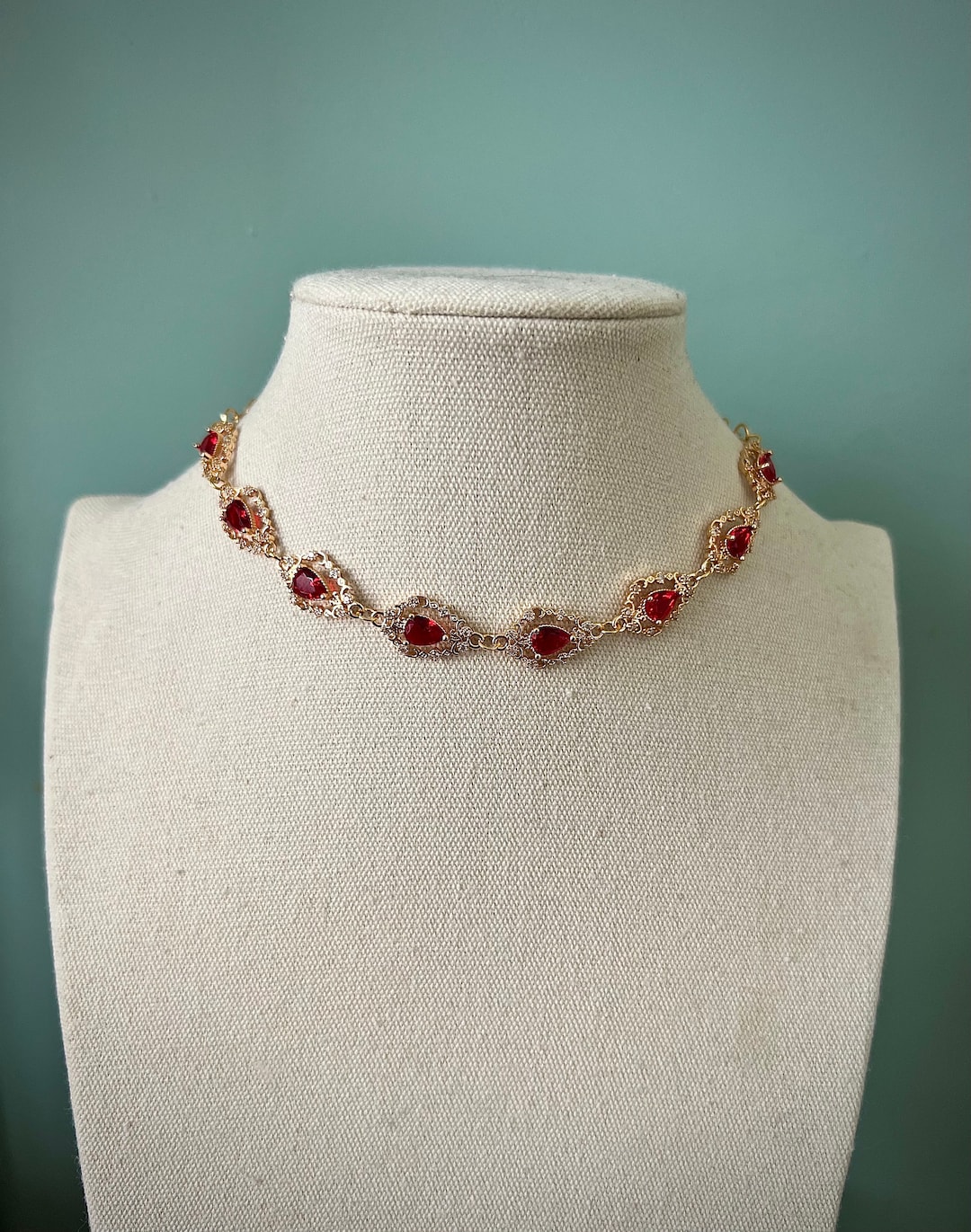 Regal Fantasy Ruby Red Choker Necklace, Elegant Regency Royalcore ...