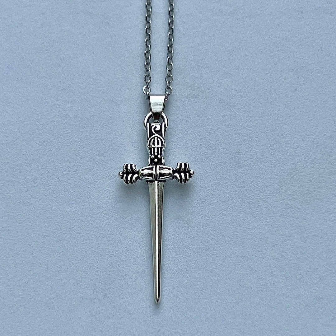 Sword Necklace, Silver Dagger Necklace, Black Kunai Cross Anime ...