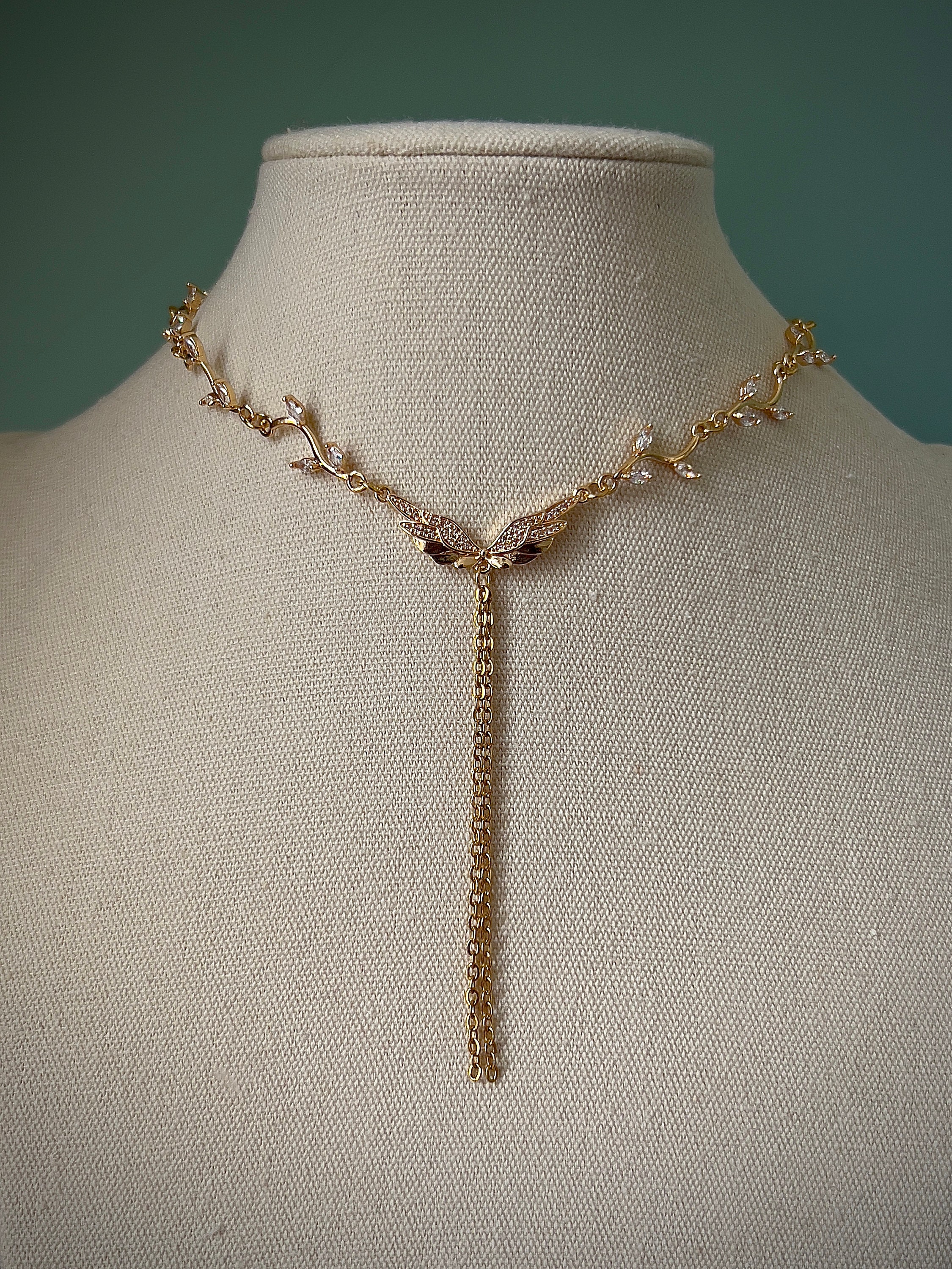 Gold Angelic Fairycore Choker Necklace, Dainty Angel Wings Princess ...