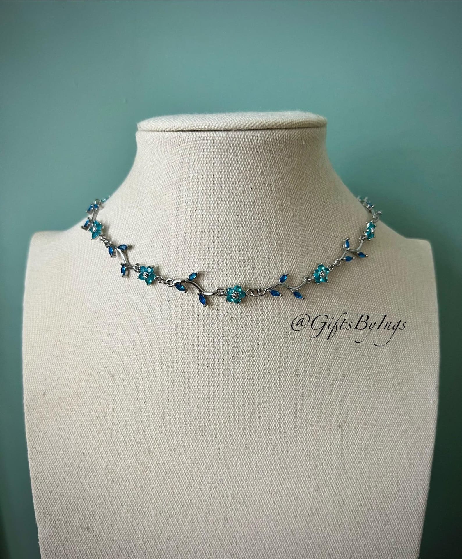 Delicate Aqua Light Blue Leafy Vine Floral Choker Necklace, Regency Era ...