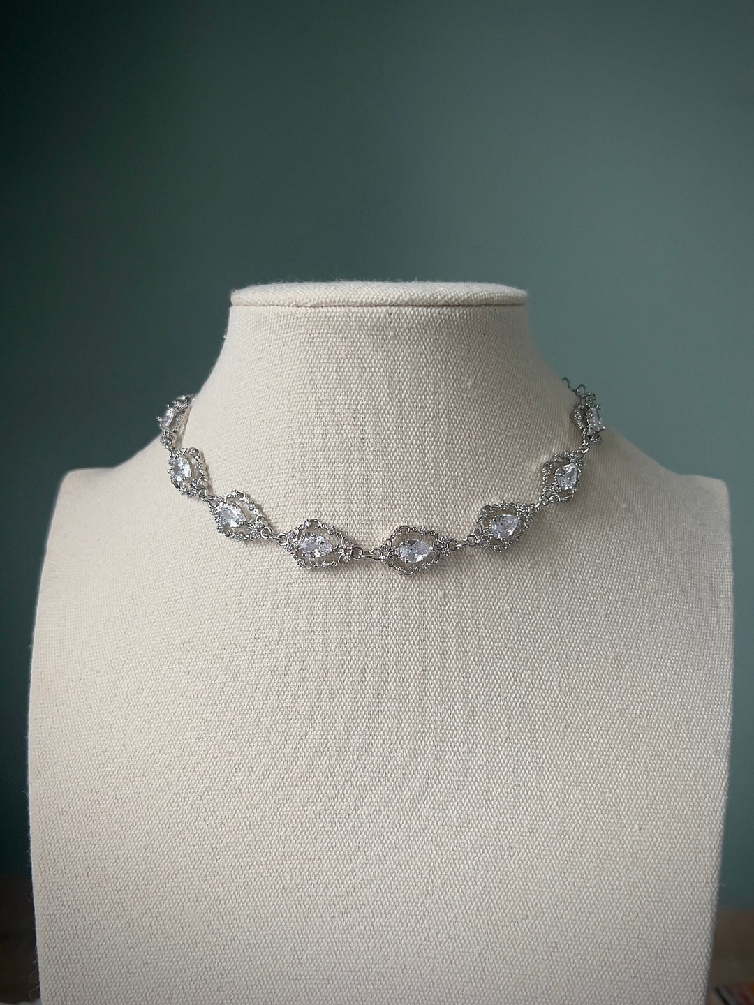 Regal Silver Choker Necklace, Elegant Regency Diamond Choker, Silver ...