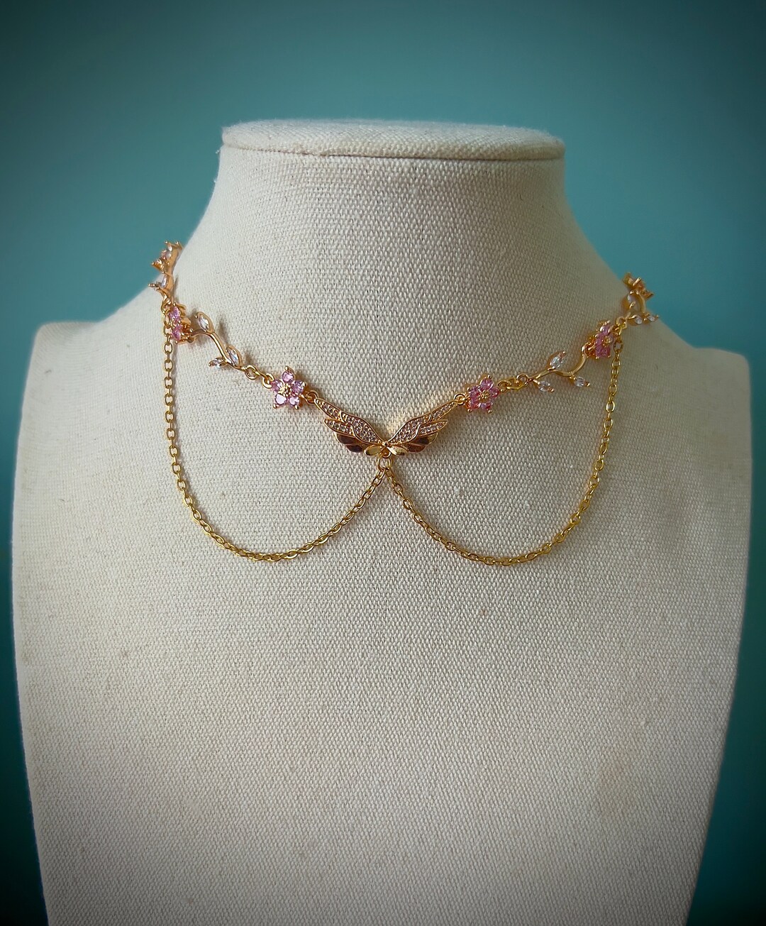 Gold Angelic Fairy Floral Choker Necklace, Fantasy Angel Wings Choker ...