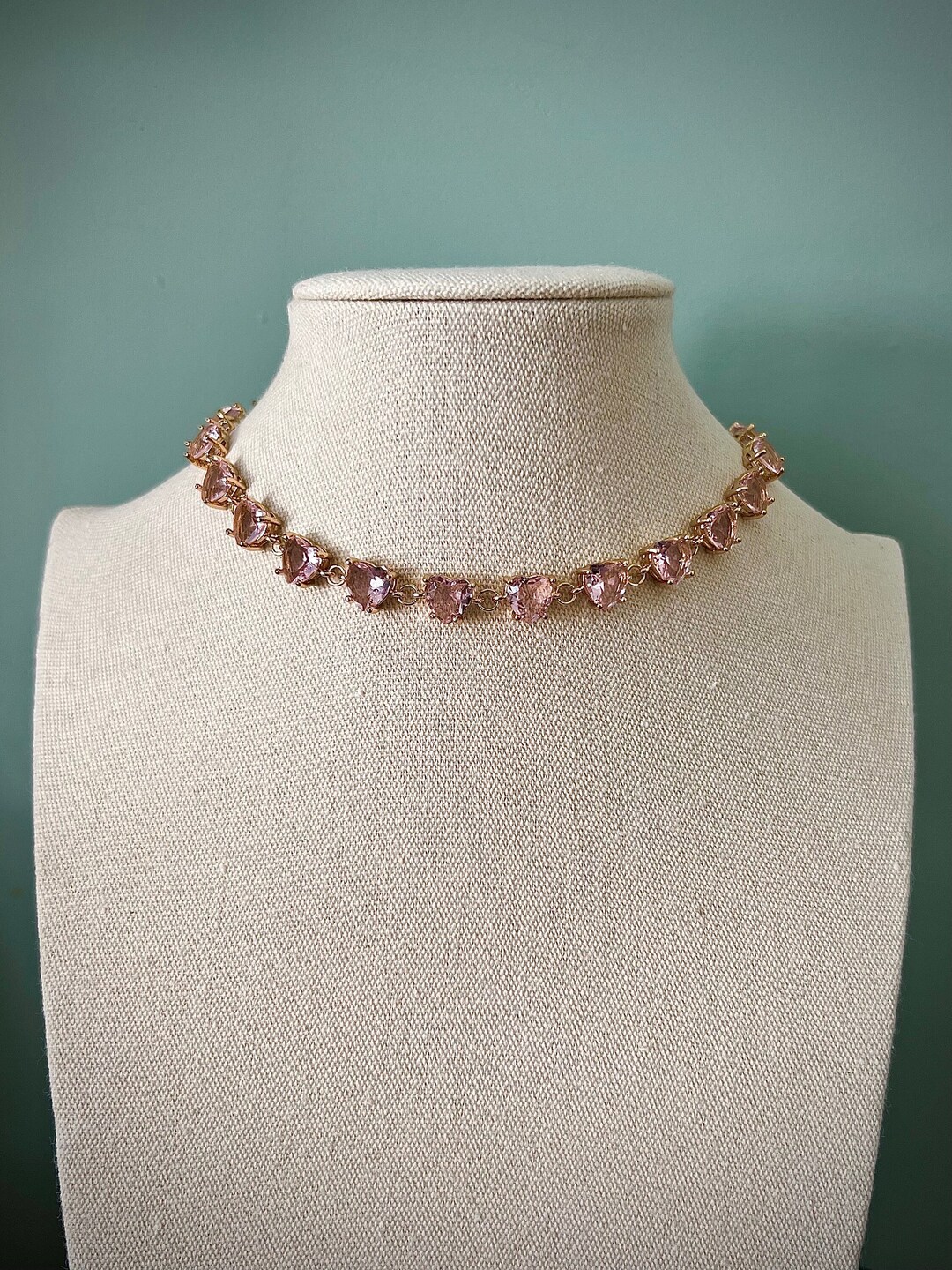 Light Pink Heart Choker Necklace, Ethereal Fairycore Fantasy Rosey Pink ...