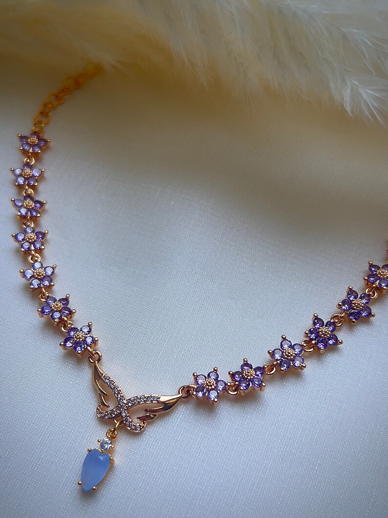 Angelic Aqua Blue Floral Butterfly Choker Necklace Dainty - Etsy