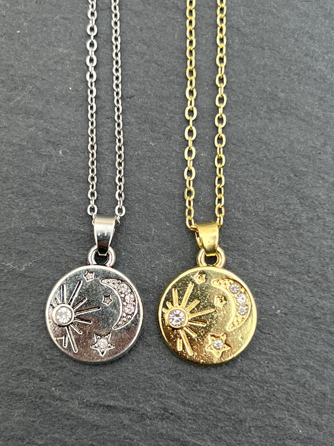 Sun, Moon and Star Coin Necklace, Zodiac Charms, Celestial Jewellery ...