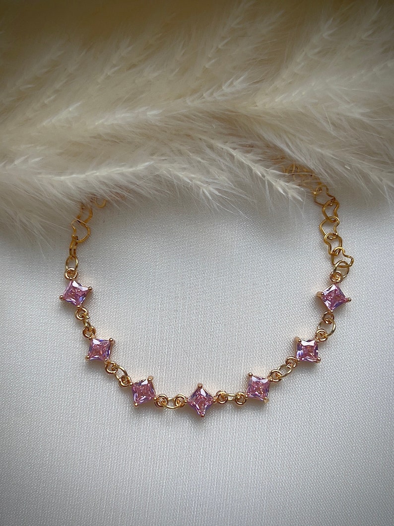 Light Pink Diamond Bracelet, Dainty Angelic Gold Fairycore Bracelet ...