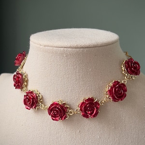Red Rose Flower Choker Necklace, Elegant Regency Princess Necklace ...