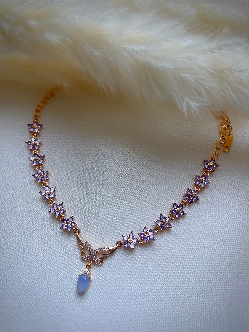 Angelic Aqua Blue Floral Butterfly Choker Necklace Dainty - Etsy