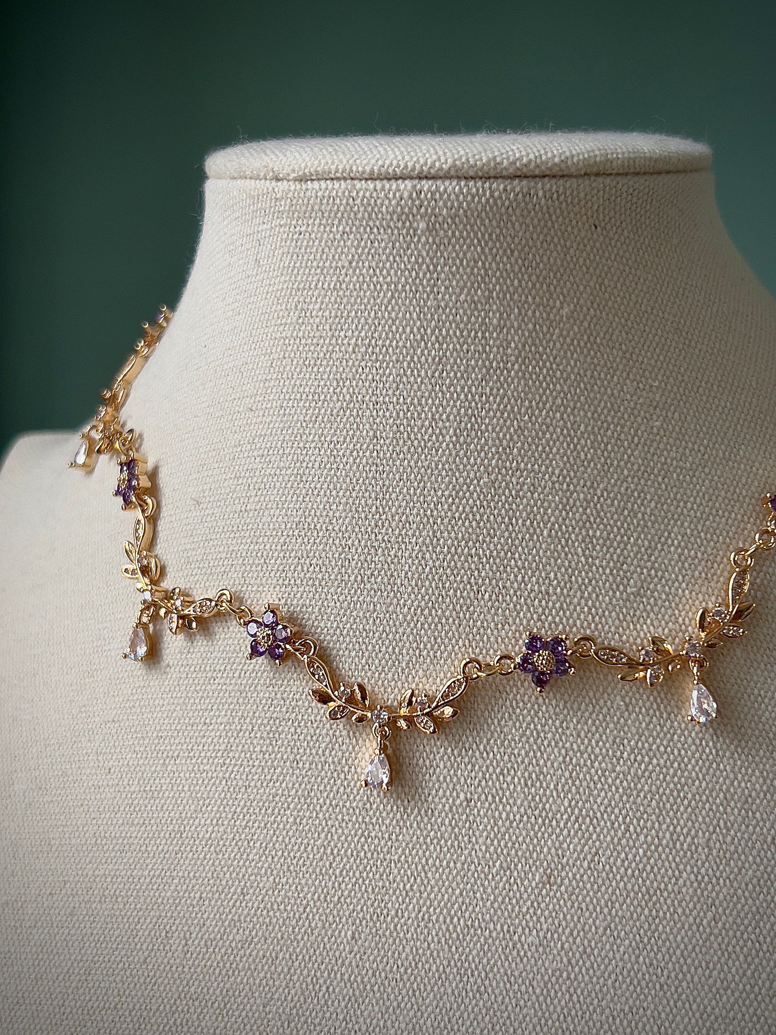 Gold Teardrop Purple Flower Choker Necklace, Elegant Lilac Regency ...
