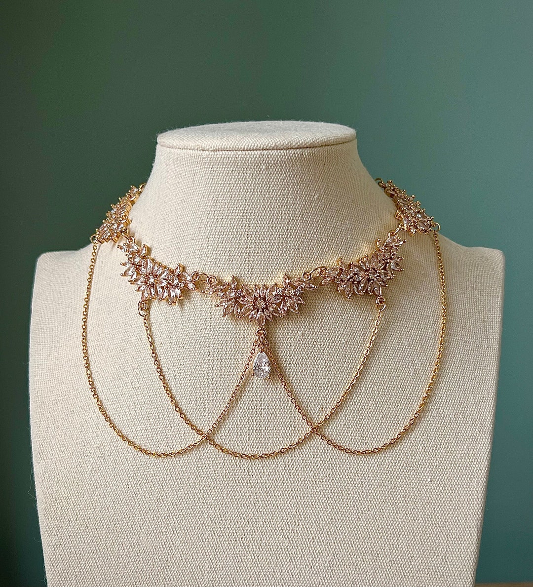 Elegant White Bridal Choker Necklace, Clear Crystal Flower Choker ...