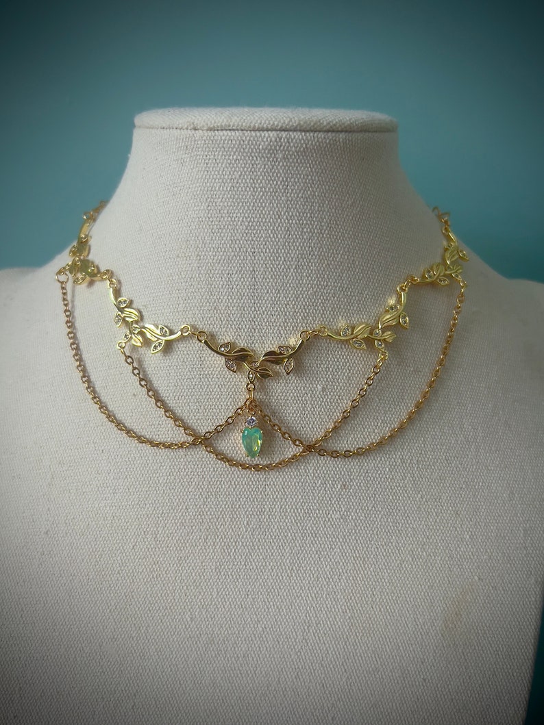 Gold Draped Leafy Vine Choker Necklace, Beautiful Regal Fantasy ...