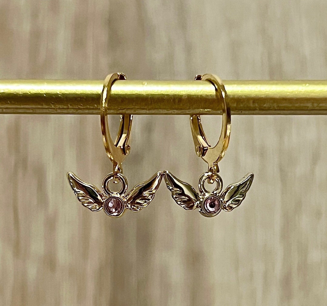 Mini Angel Wings Hoop Earrings, Cute Anime Inspired Huggies, Matching ...