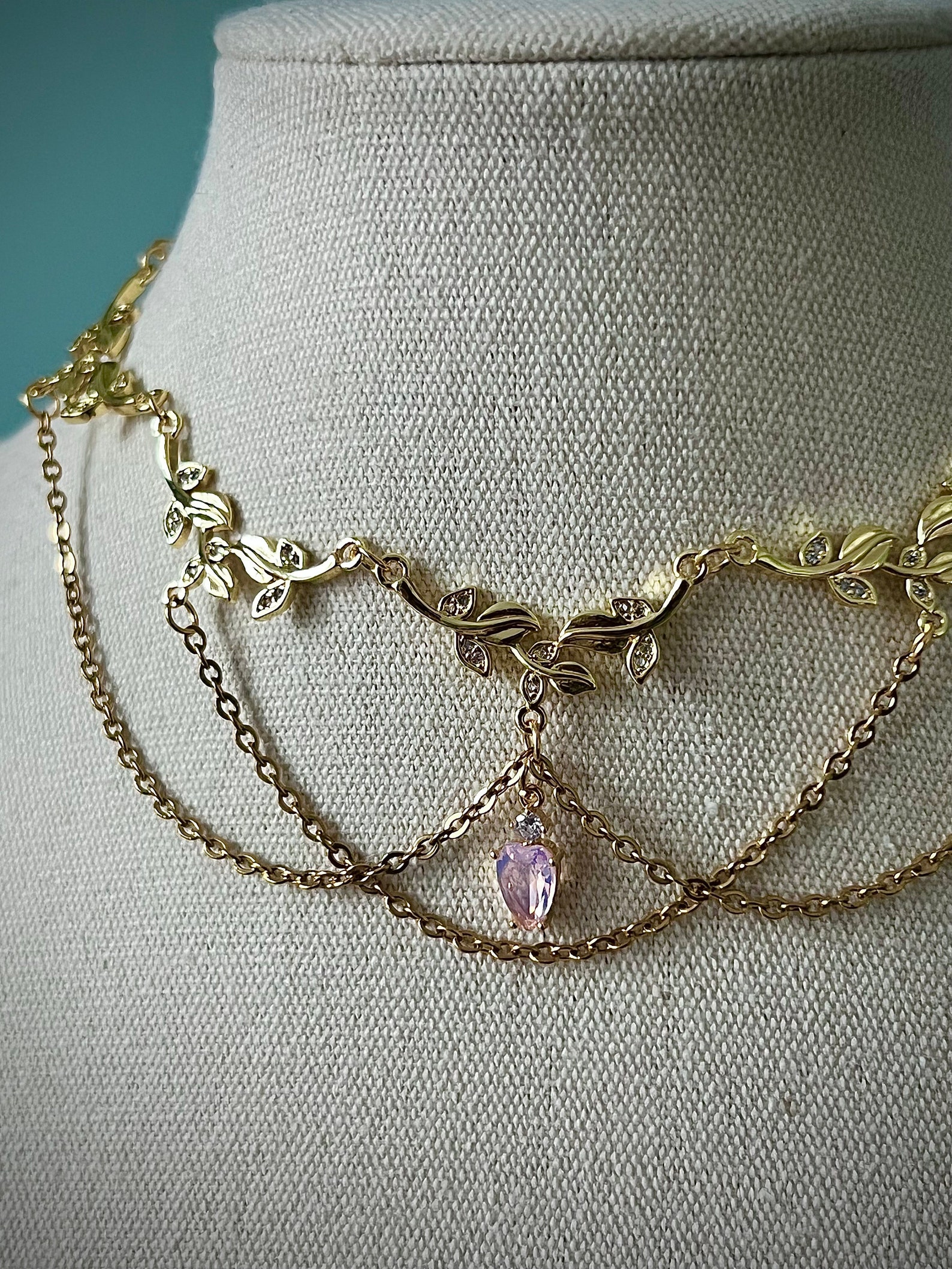 Gold Draped Leafy Vine Choker Necklace, Beautiful Regal Fantasy ...