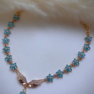 Angelic Blue Flower Choker Necklace, Gold Dainty Angel Wings Regency ...