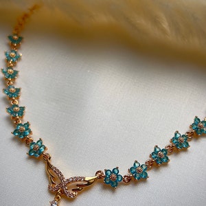 Angelic Aqua Blue Floral Butterfly Choker Necklace, Dainty Teal ...