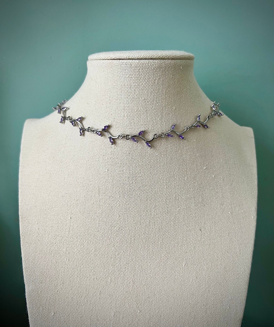Delicate Purple Leafy Vine Silver Choker Necklace, Dreamy Angelic ...