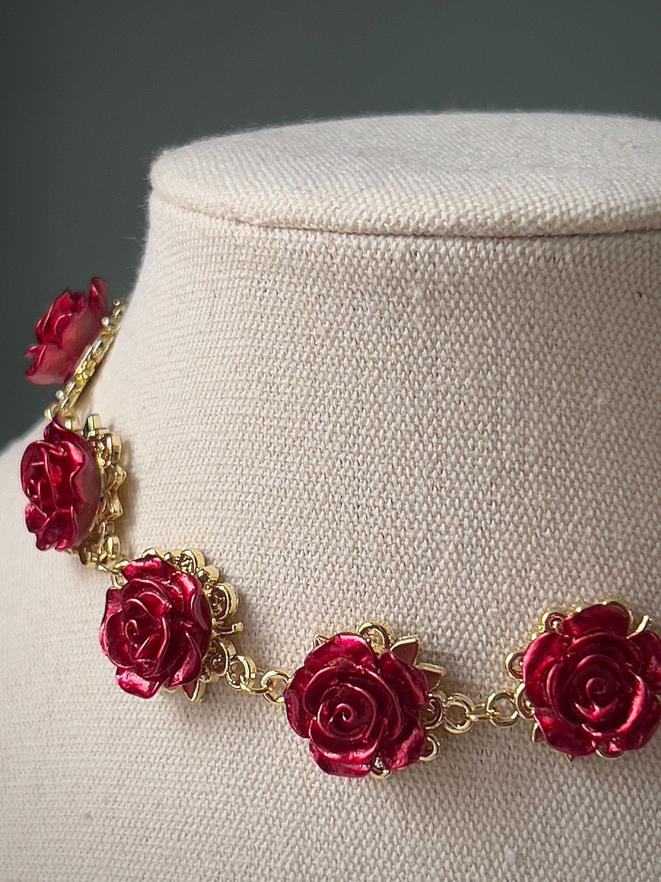 Red Rose Flower Choker Necklace, Elegant Regency Princess Necklace ...