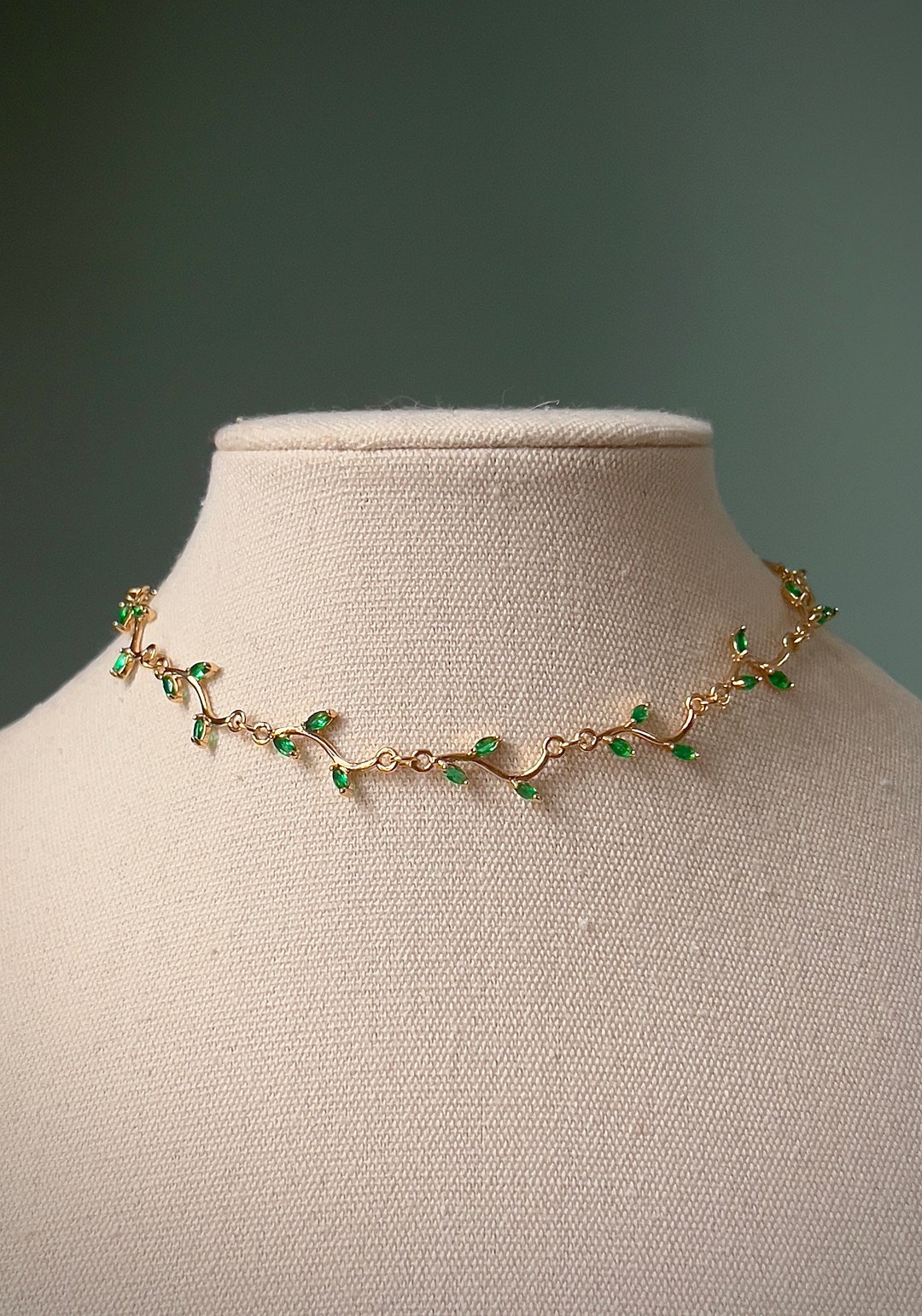 Delicate Green Leafy Vine Choker Necklace, Simple Bridal Regal Coquette ...
