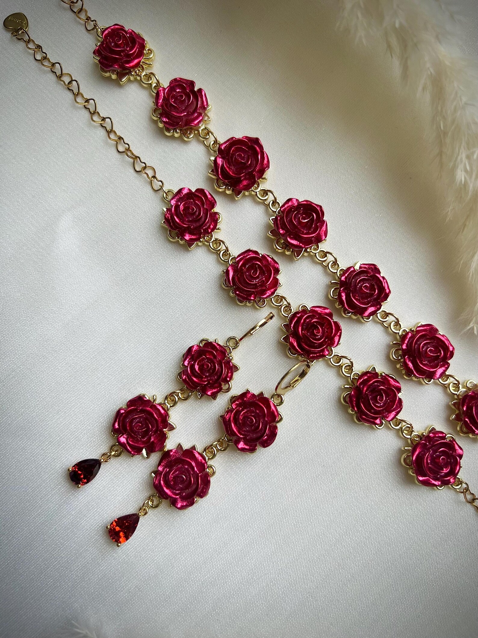 Red Rose Flower Silver Choker Necklace, Elegant Medieval Regal Historic ...