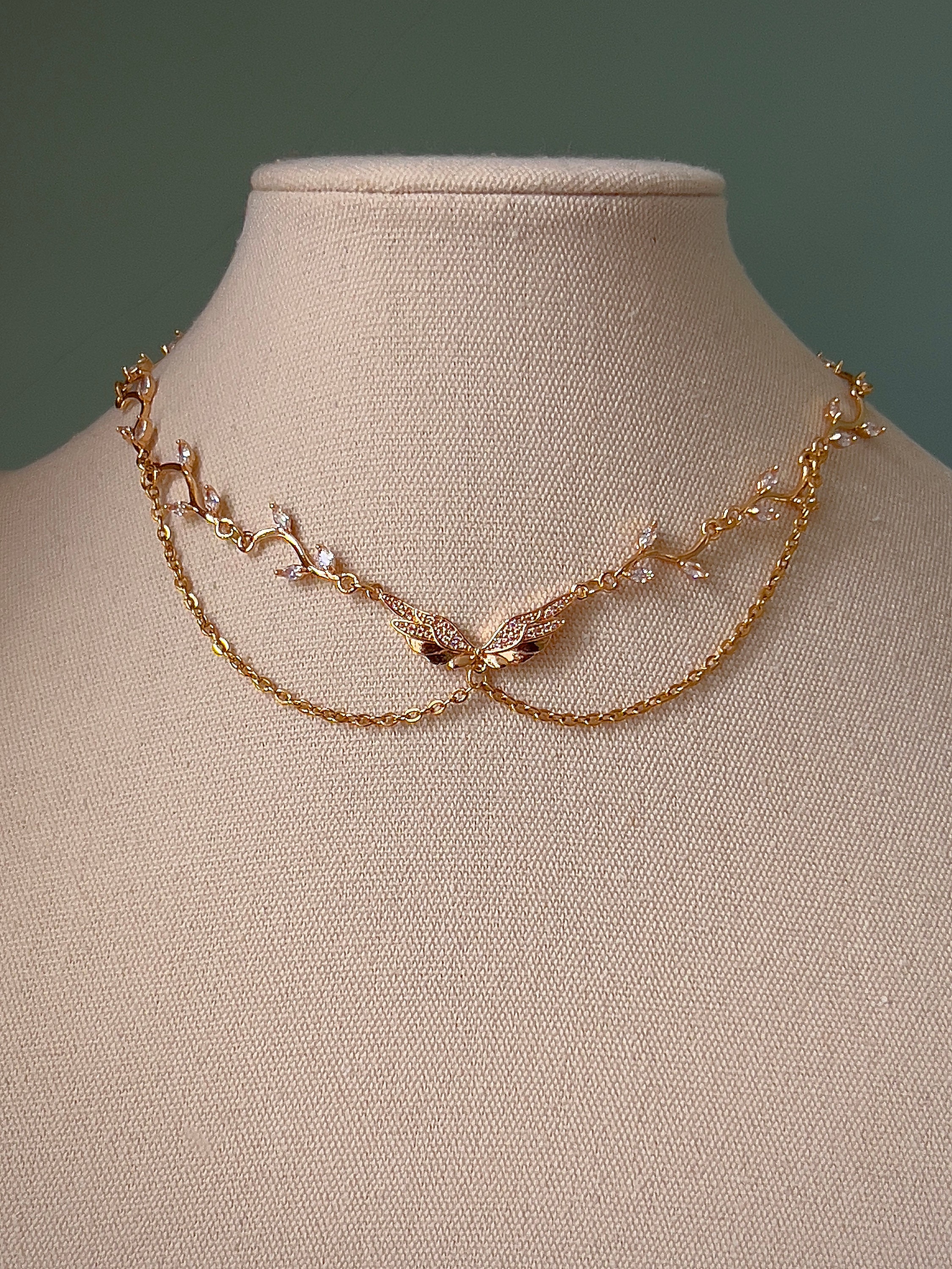 Gold Angelic Fairycore Choker Necklace, Dainty Angel Wings Princess ...