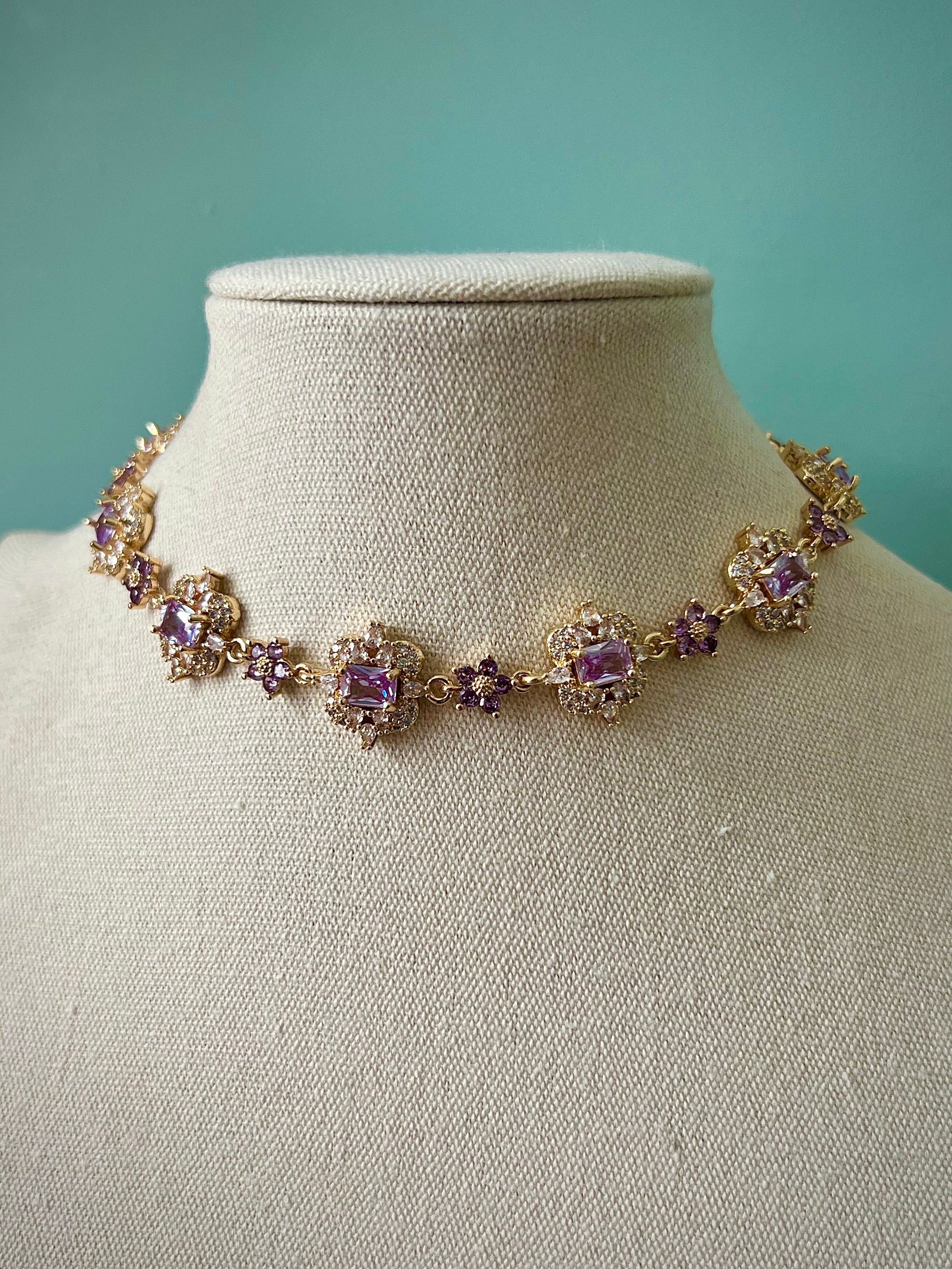 Regal Regencycore Purple Floral Gold Choker Necklace, Fairycore ...
