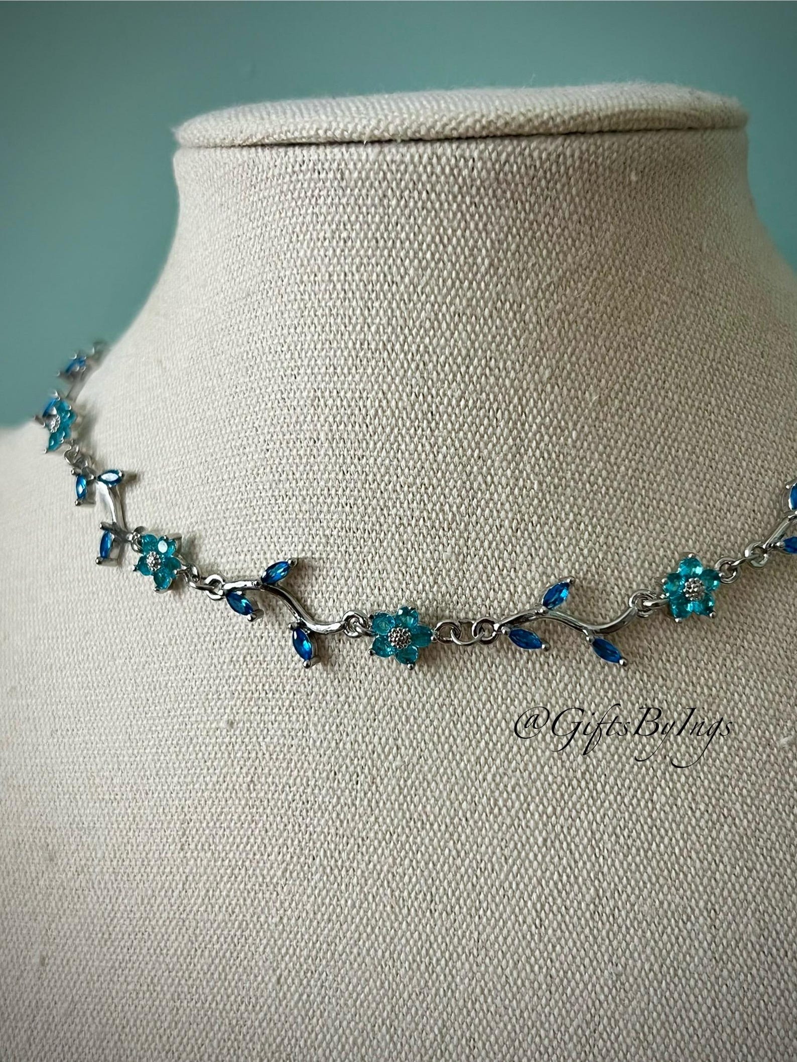 Delicate Aqua Light Blue Leafy Vine Floral Choker Necklace, Regency Era ...