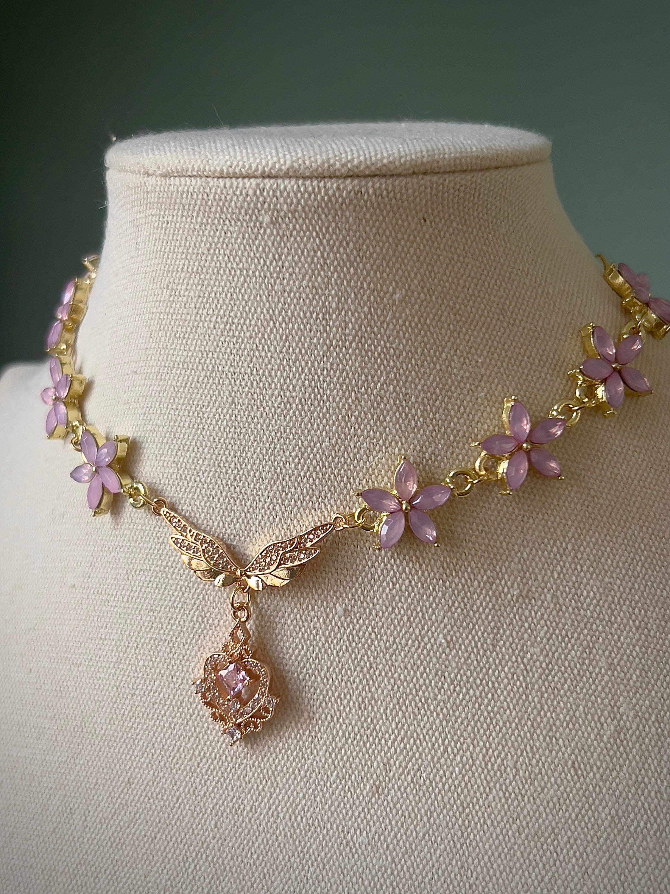 Fairy Inspired Pink Flower Choker Necklace, Beautiful Anime Cosplay ...
